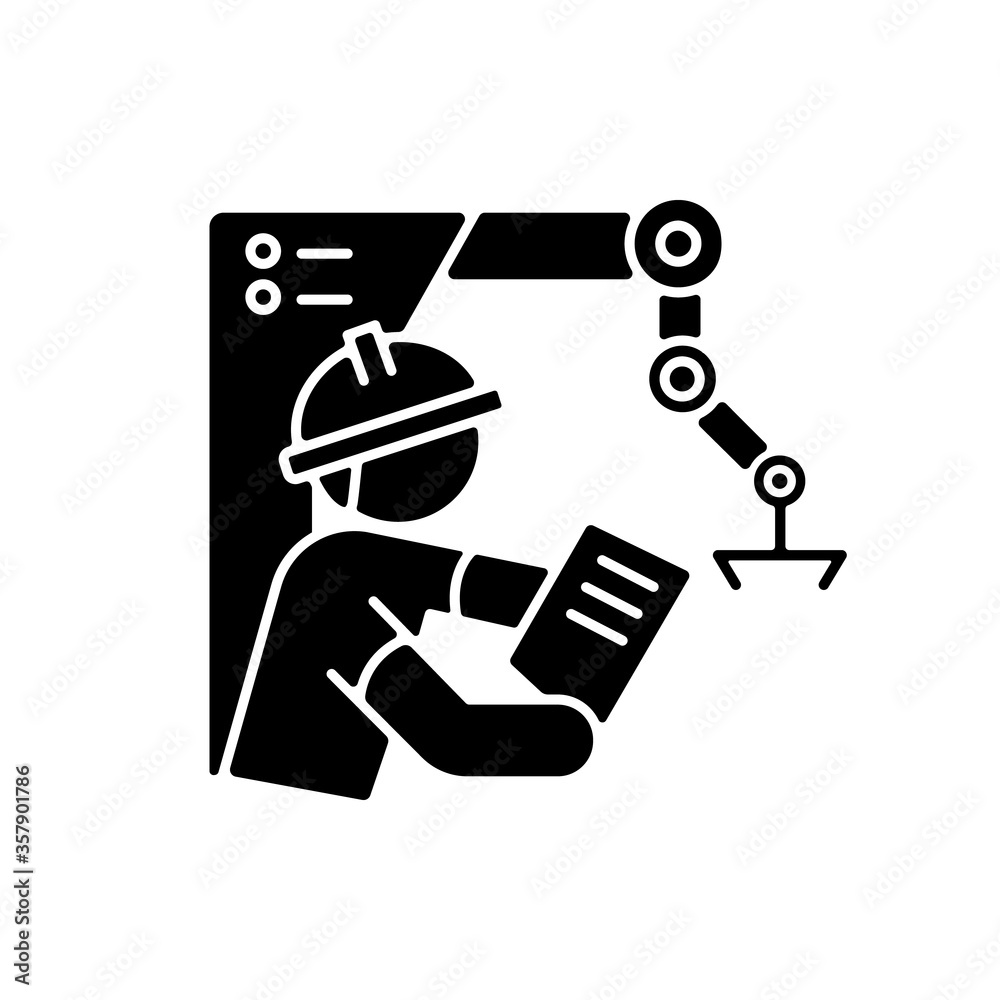Project engineer black glyph icon. Professional worker for heavy ...