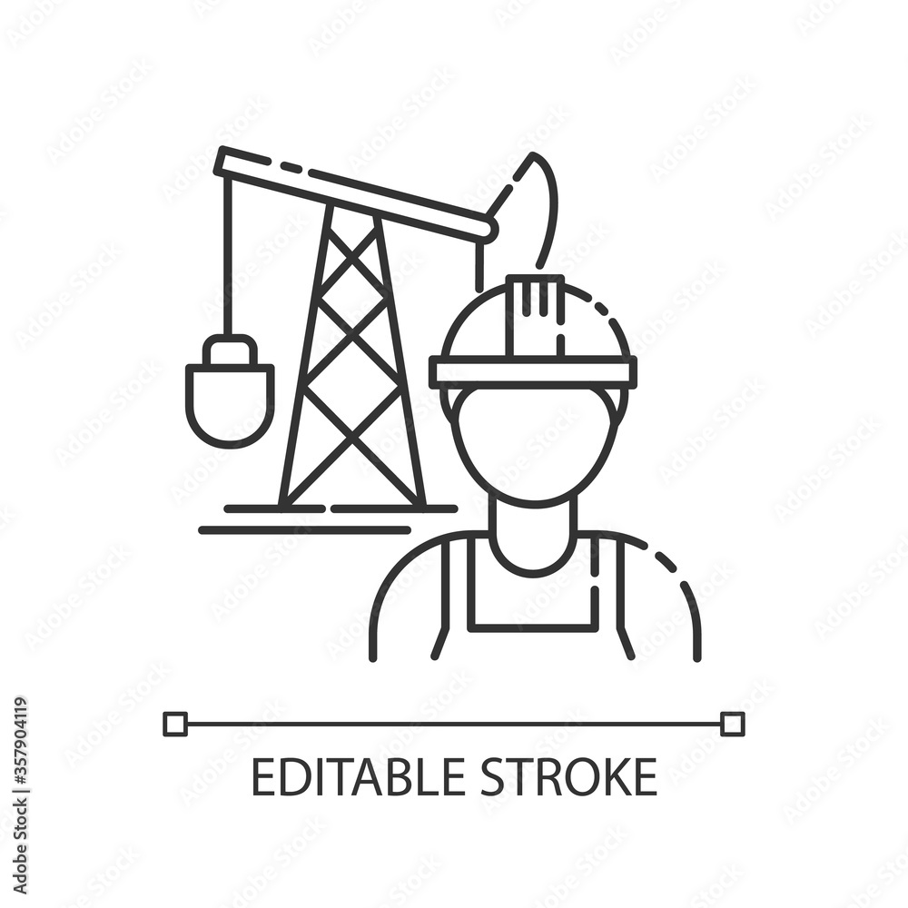 Petroleum engineer pixel perfect linear icon. Professional worker for ...