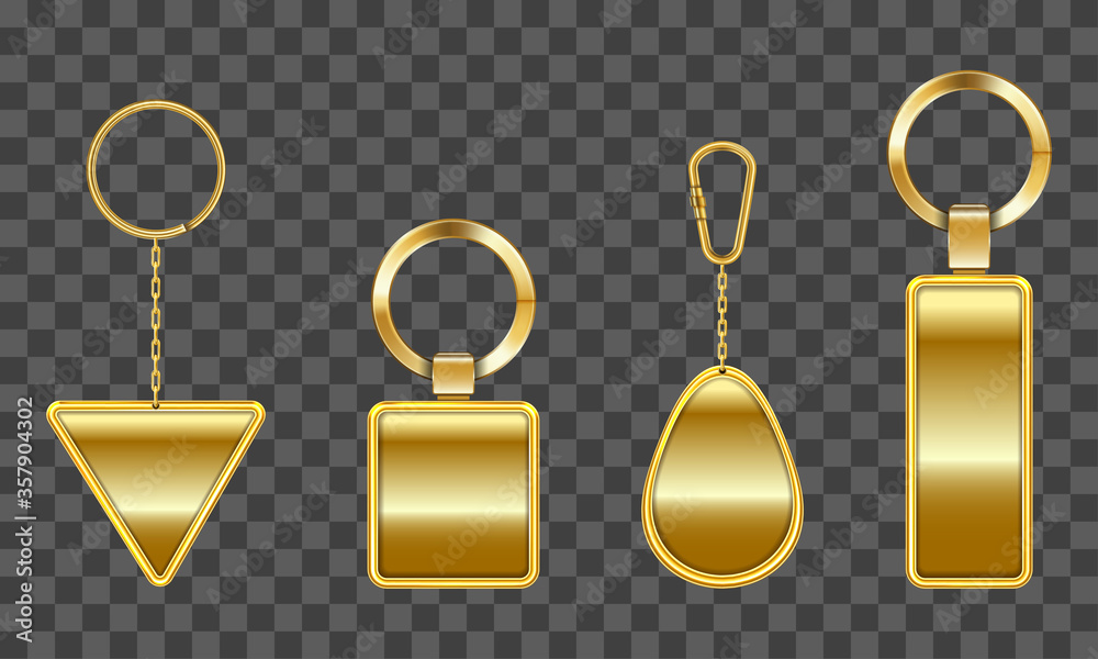 Golden keychain, holder trinket for key with metal chain and ring ...