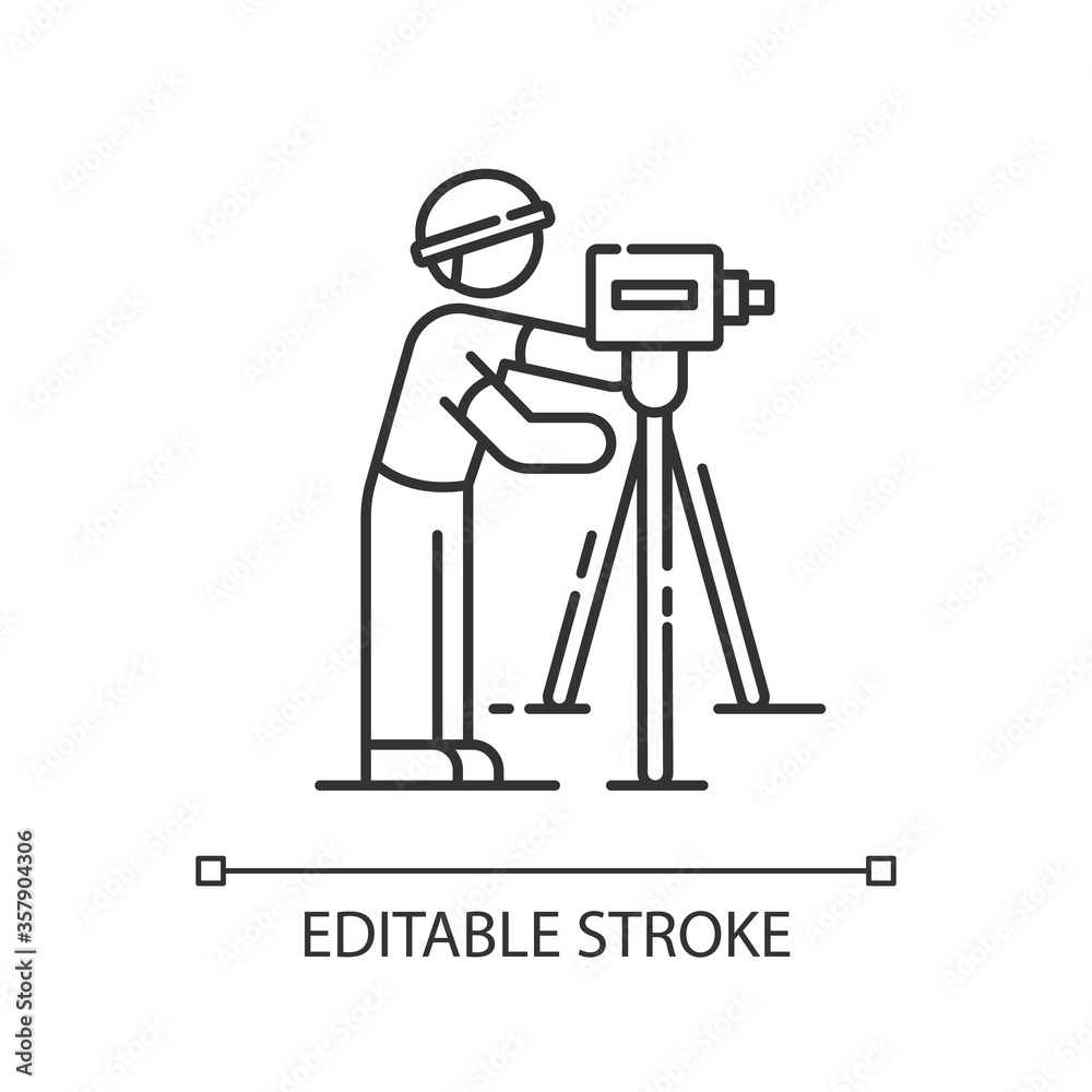 Land surveyor pixel perfect linear icon. Measure alignment. Civil ...