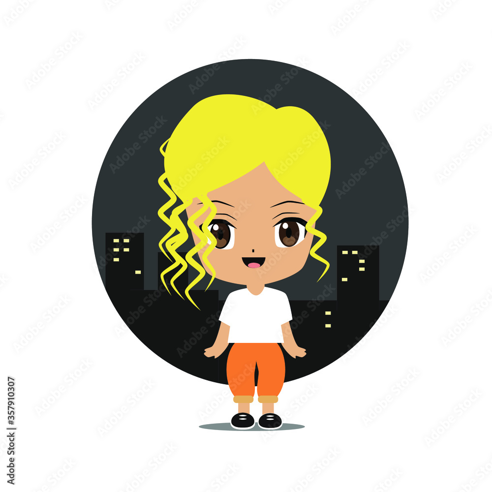 vector illustration of a cute chibi anime manga blondy girl orange ...