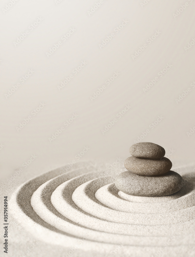 Japanese zen garden meditation stone, concentration and relaxation sand ...