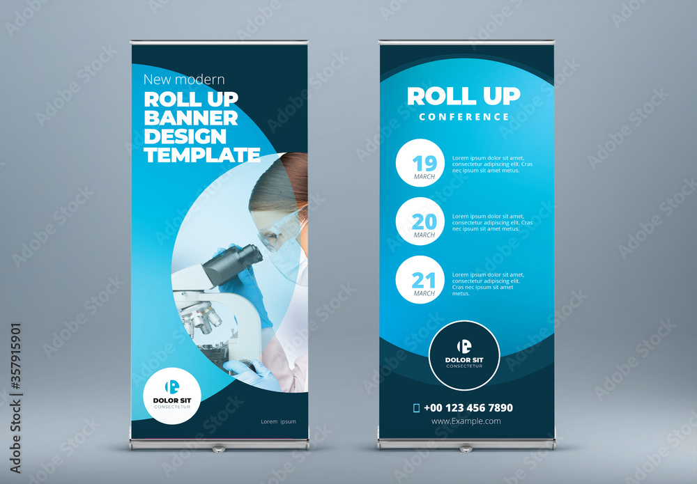 Blue Roll Up Layout with Gradient Circles Stock Template | Adobe Stock