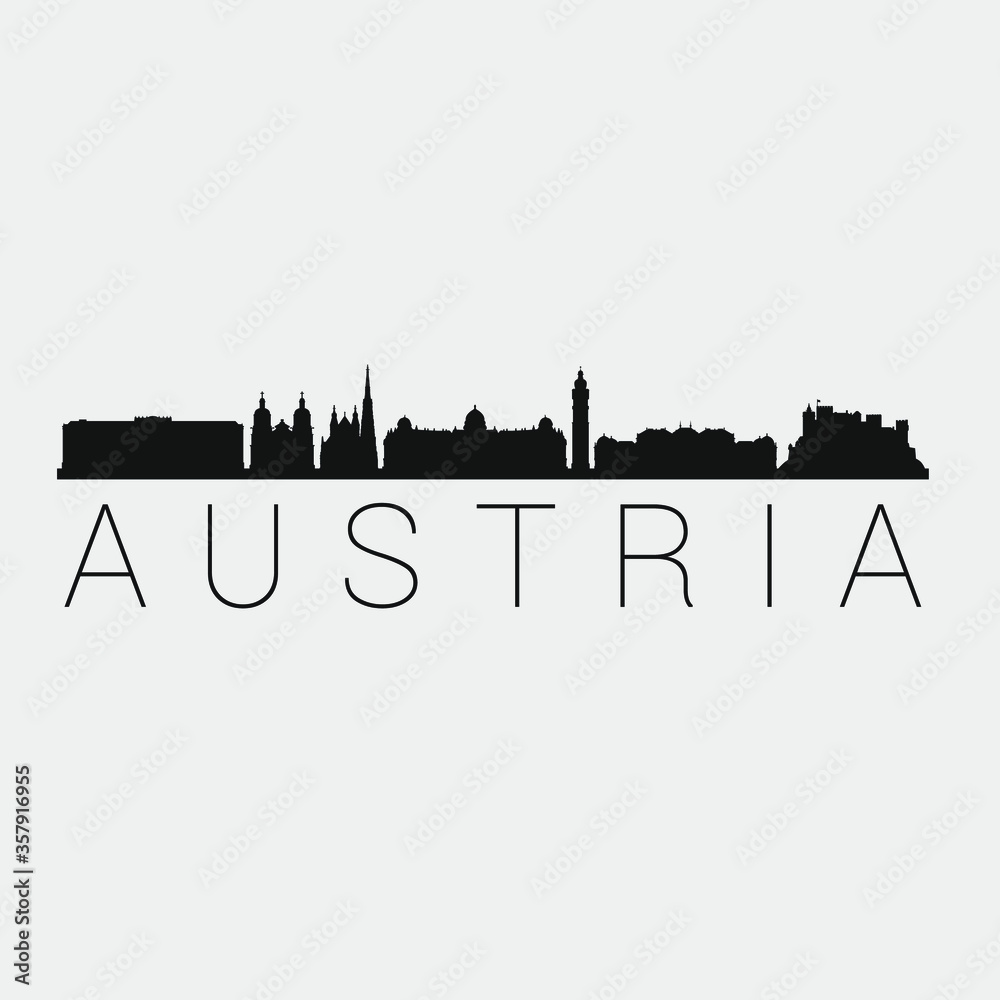 Austria Skyline Silhouette City. Design Vector. Famous Monuments ...