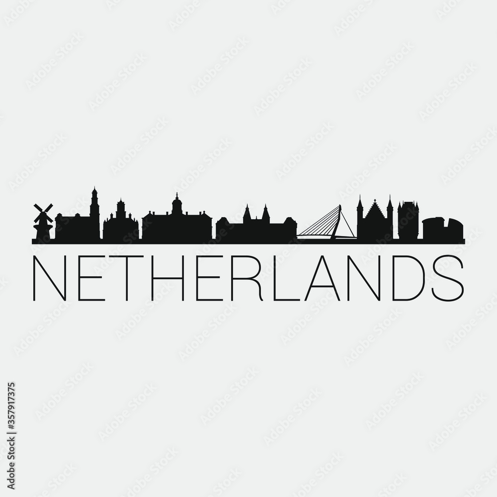Netherlands Skyline Silhouette City. Design Vector. Famous Monuments ...