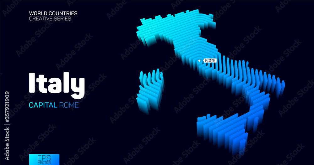 Isometric map of Italy with blue hexagon lines Stock Vector | Adobe Stock