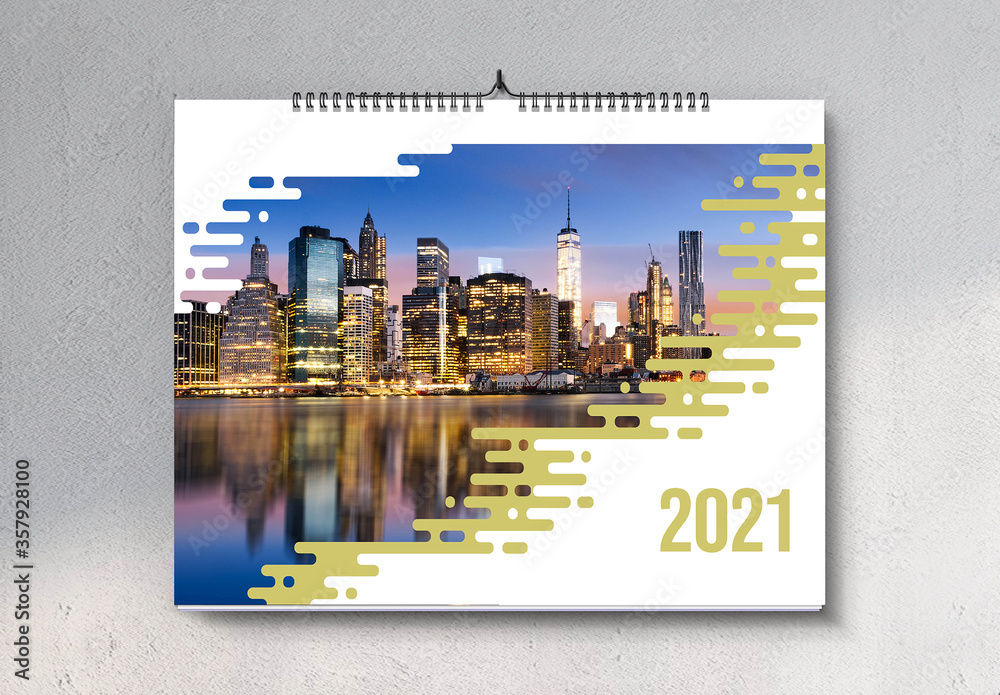 2021 Landscape Wall Calendar Layout Stock Template | Adobe Stock
