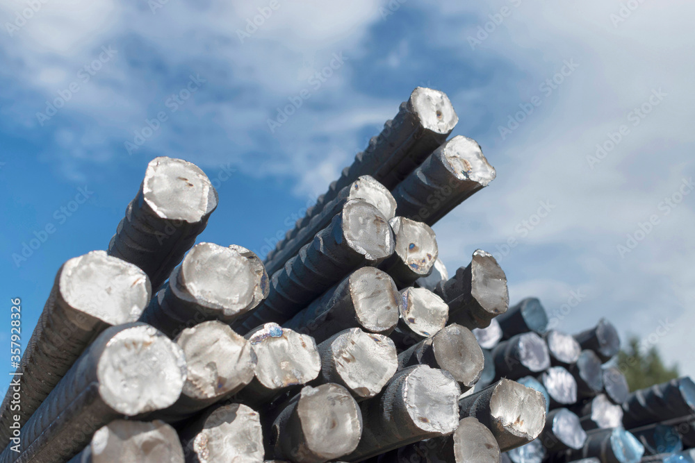 Stack of the rebar construction irons. Metal rods or bars. Stock Photo ...