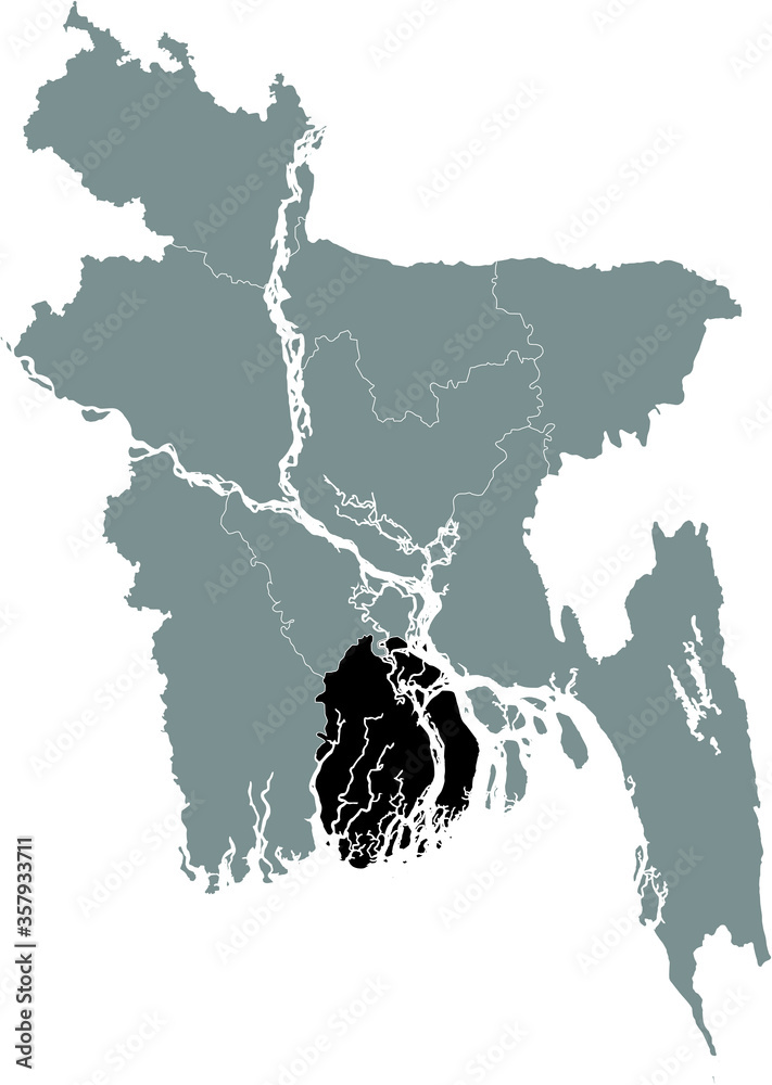 Black Location Map of Bangladeshi Division of Barisal within Grey Map ...