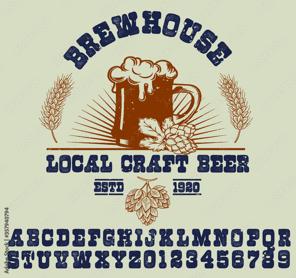 Brewery vintage alphabet font. Custom handwritten alphabet. Retro ...
