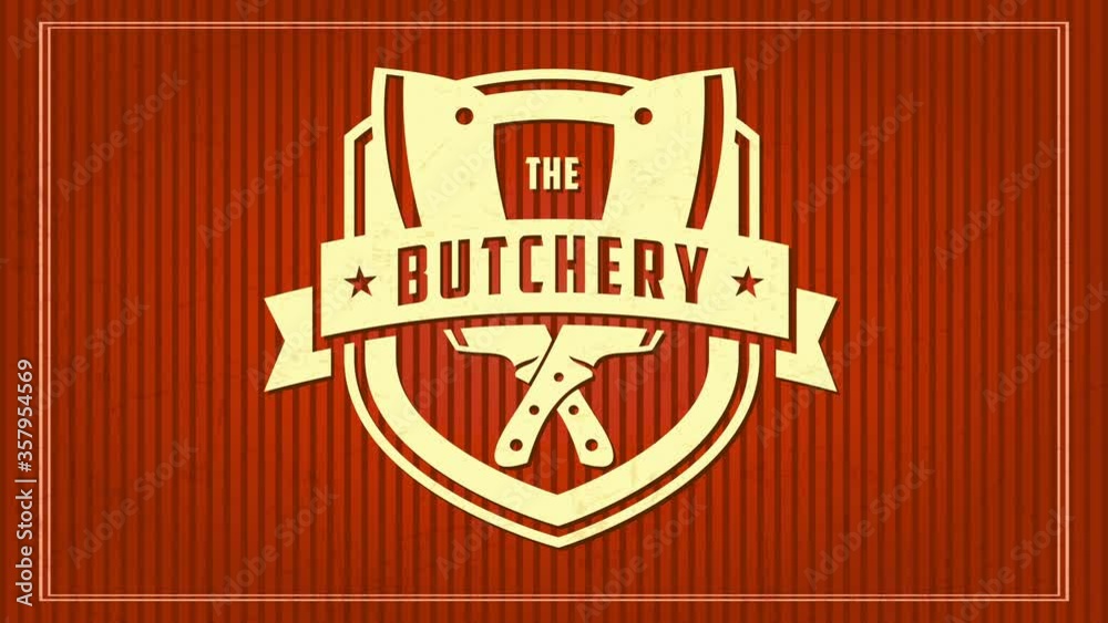 the butchery brand concept with vintage sculpted icon with paper ...