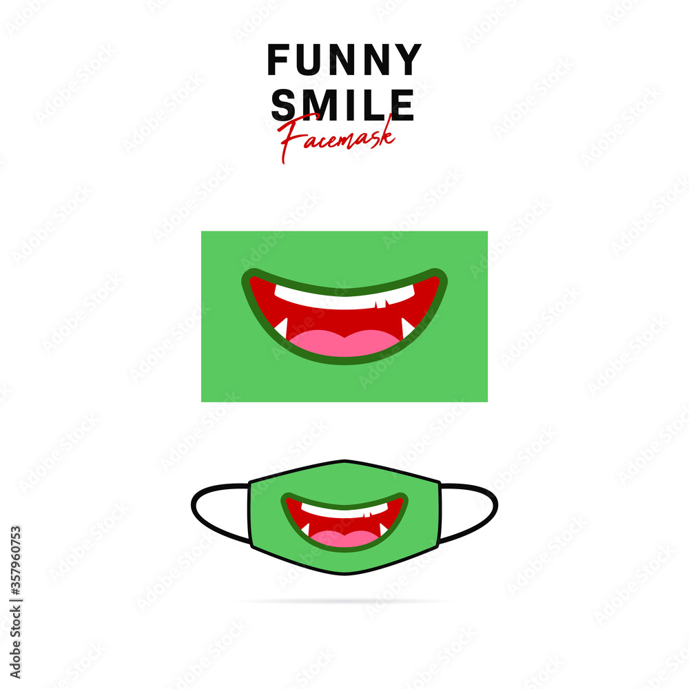 Funny face mask design with cute green orge goblin monster open big ...