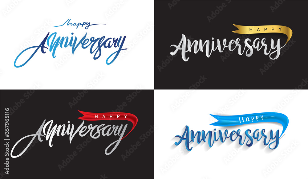 Happy Anniversary lettering text banner. Vector illustration, Vector ...