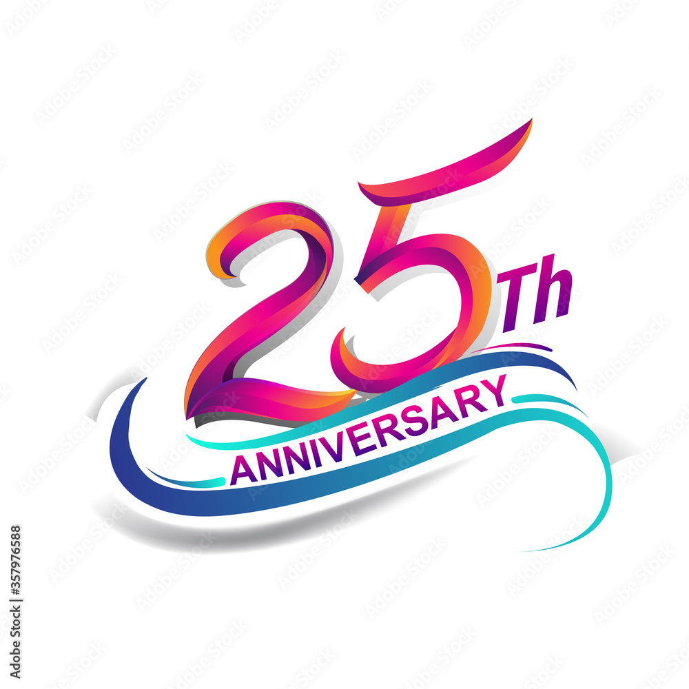 25th anniversary celebration logotype blue and red colored. Birthday ...