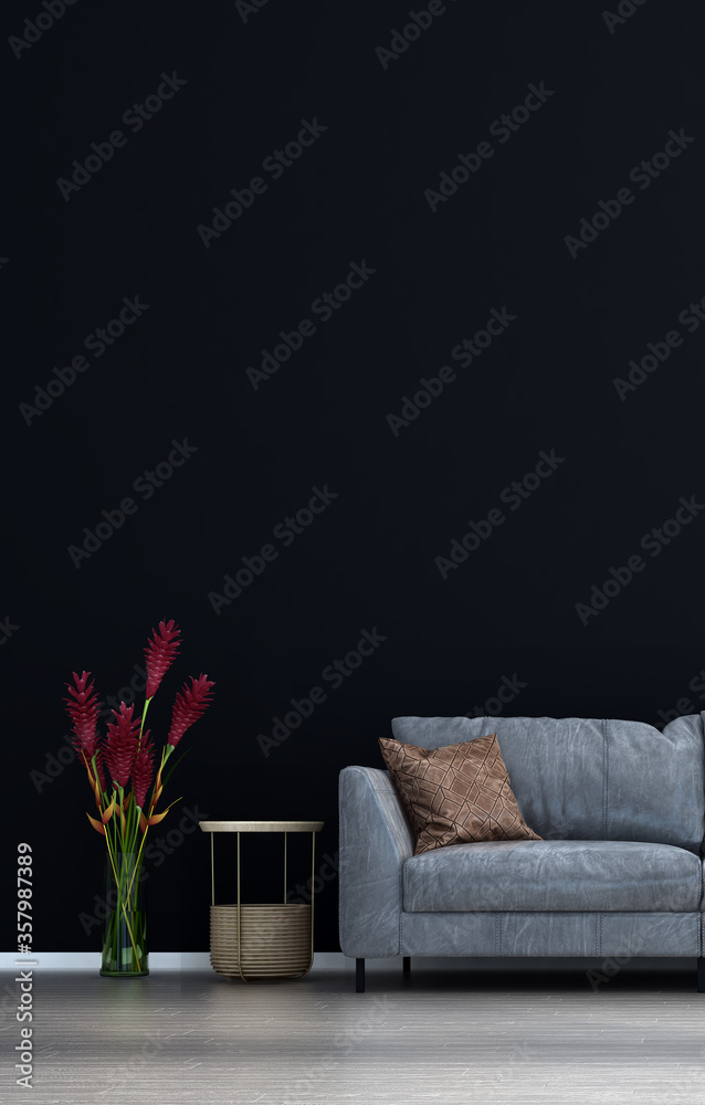 The living room interior design and black wall texture background Stock ...