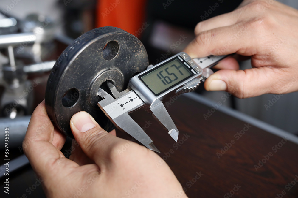 Close up view of flange internal diameter measurement with digital ...