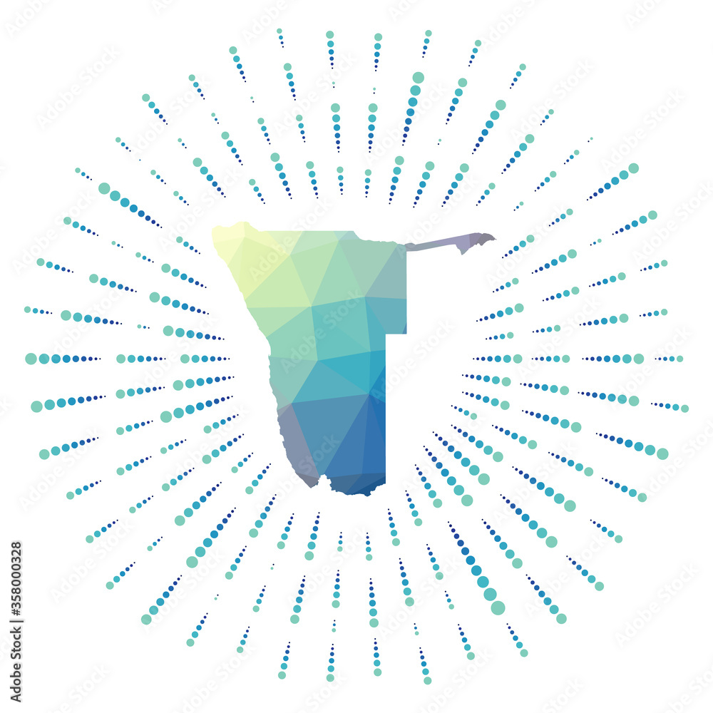 Shape of Namibia, polygonal sunburst. Map of the country with colorful ...