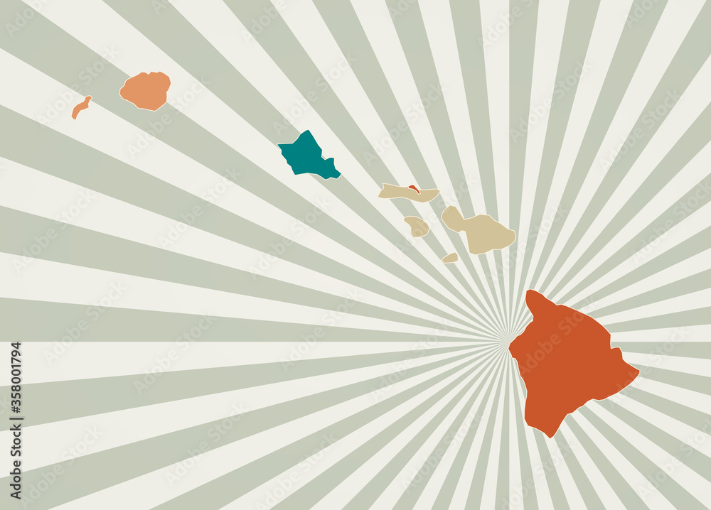 Hawaii map. Poster with map of the us state in retro color palette ...