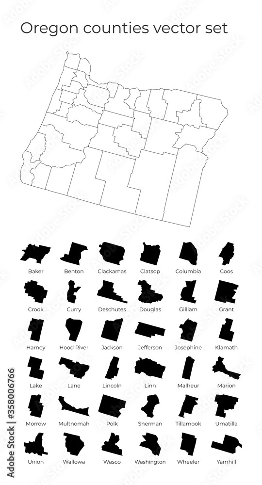 Oregon map with shapes of regions. Blank vector map of the Us State ...