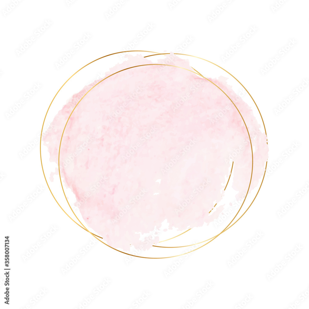 Pastel pink brush stroke watercolor texture with gold polygonal frames ...