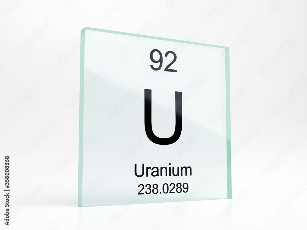 Uranium element symbol from periodic table on glass icon - realistic 3D ...