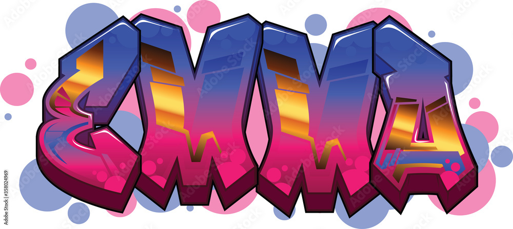 Emma Name Text Graffiti Word Design Stock Vector | Adobe Stock
