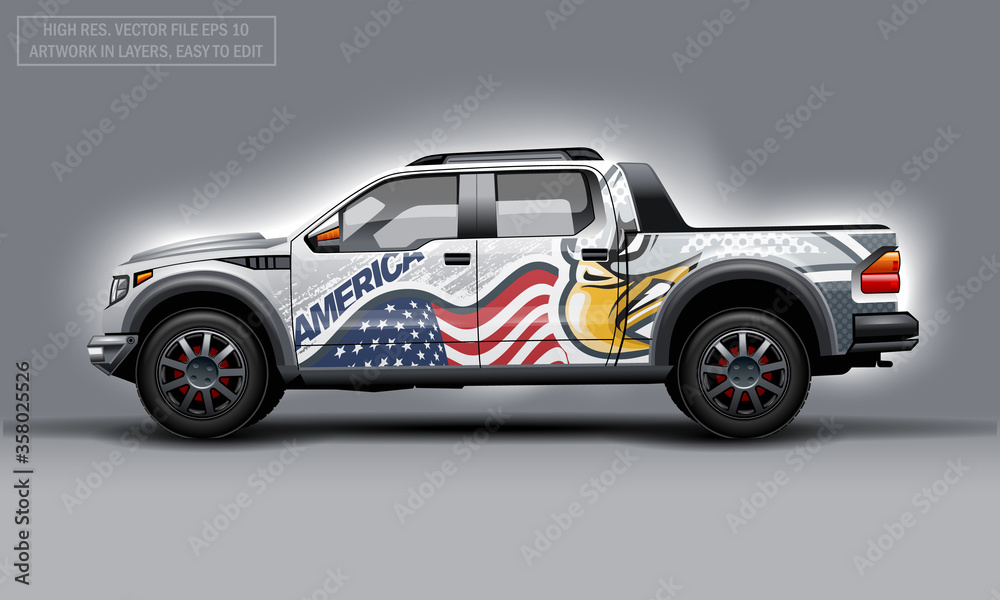 Editable template for wrap SUV with USA flag and Eagle decal. Hi-res ...