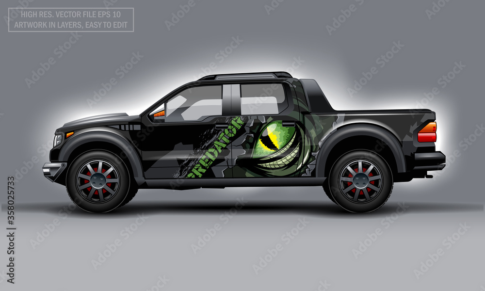 Editable template for wrap SUV with scary eye and Predator text decal ...