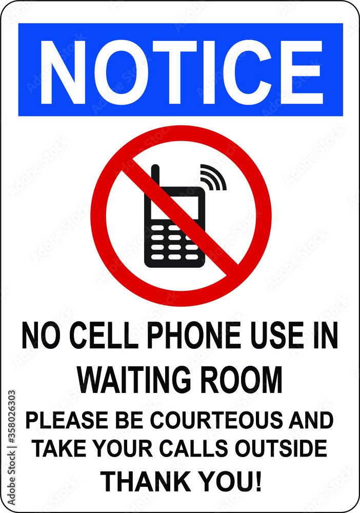 No Cell Phone Use in Waiting Room Sign Stock Vector | Adobe Stock