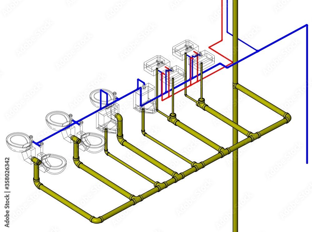 Architectural Isometric Blueprint of Plumbing system in BIM Stock ...