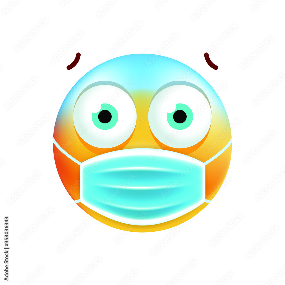 Cute Scared Emoticon with Face Mask on White Background. Isolated ...