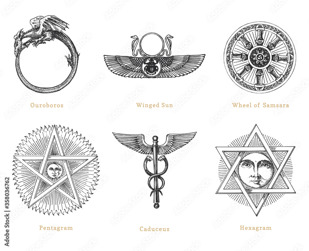 Drawn sketches of mystical symbols. Set of vector illustrations ...