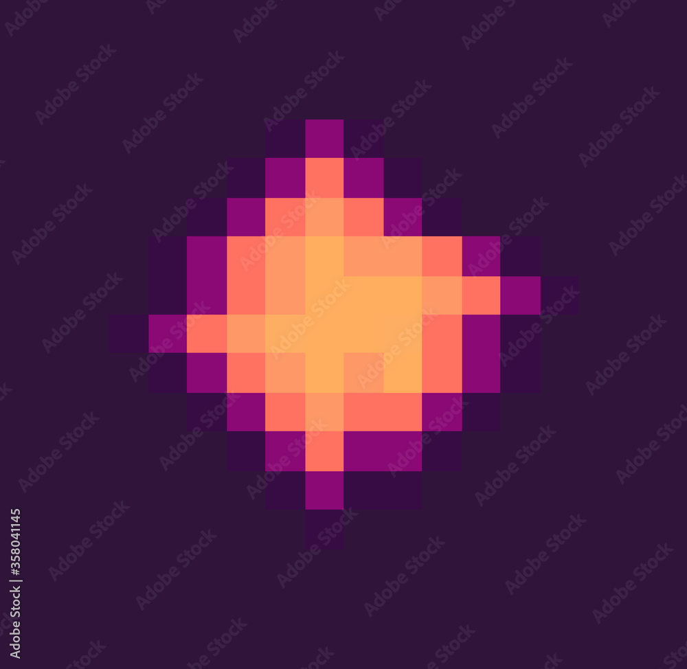 Game prize, pixelated light or burst on purple, laser award, symbol of ...