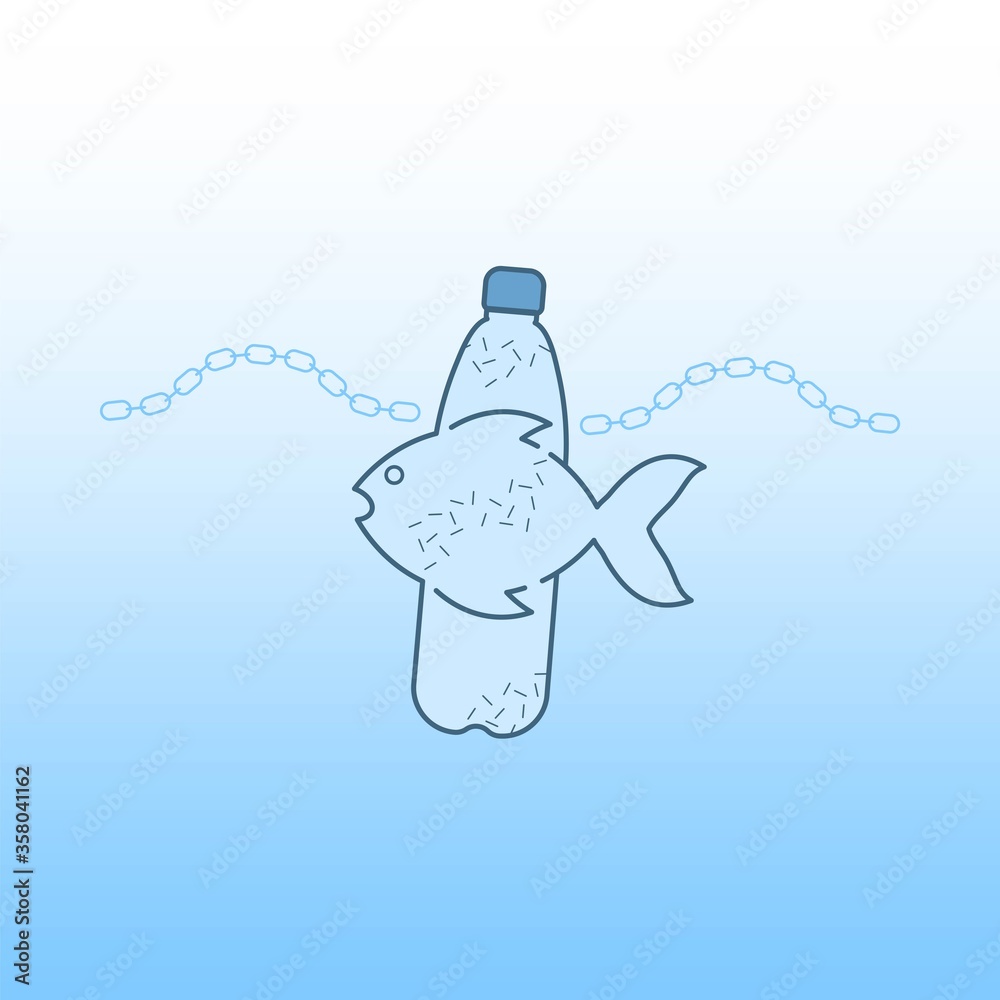 Microplastic in fish and food chain. Microplastic contamination. Vector ...