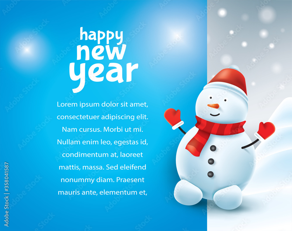 Snowman congratulates Happy New Year Banner blue color design template ... Snowman congratulates Happy New Year Banner blue color design template ...
