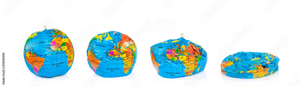 Planet earth deflating isolated on panoramic white background. Earth ...