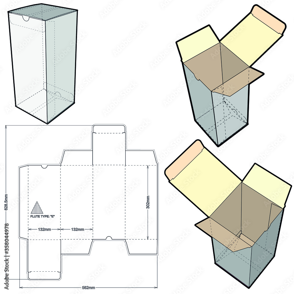 Folding Box (Internal measurement 13.2x13.2x30cm) and Die-cut Pattern ...