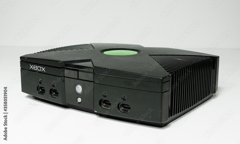 london, england, 05/05/2020 An original old black microsoft xbox ...