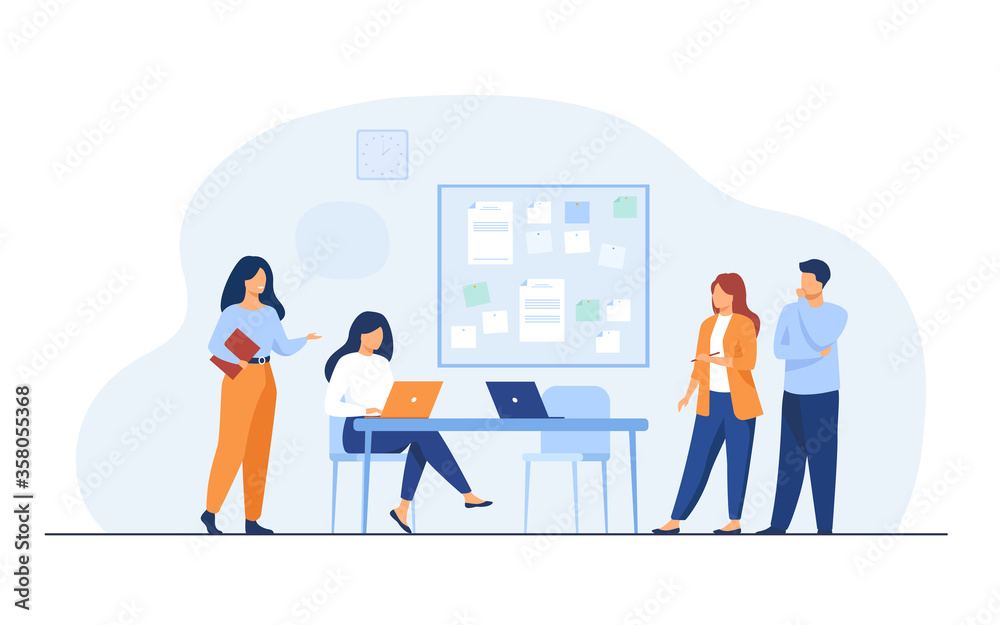 Colleagues working together on project flat vector illustration ...