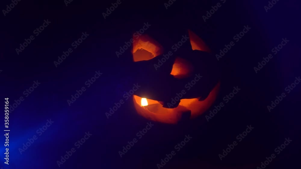 Funny pumpkin jack halloween decor on a black back spin background ...