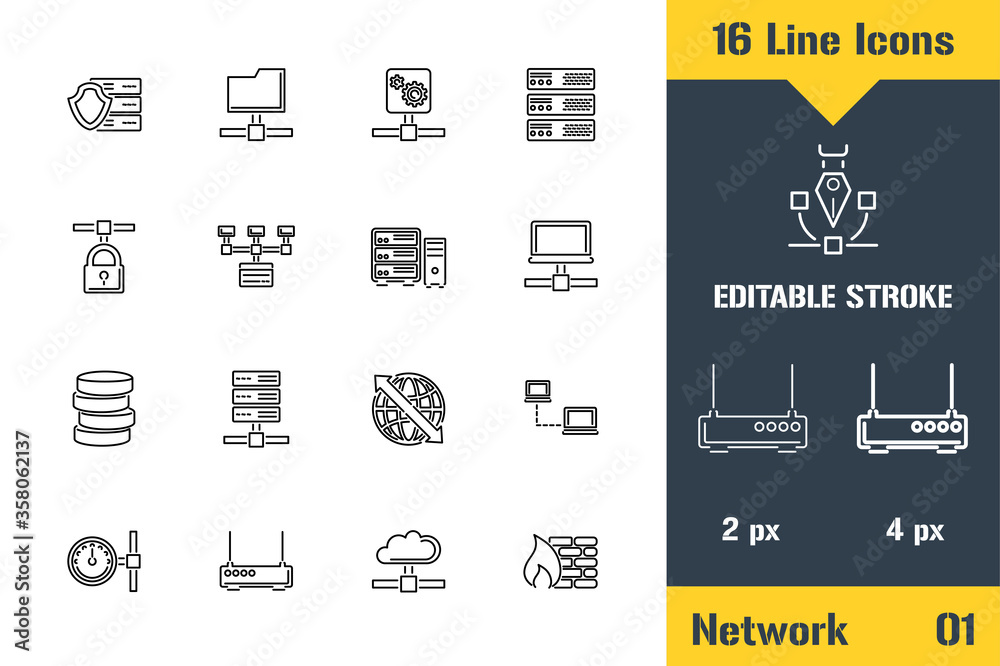 Network, Hosting Server Icons set. Thin line icon - Outline flat vector ...