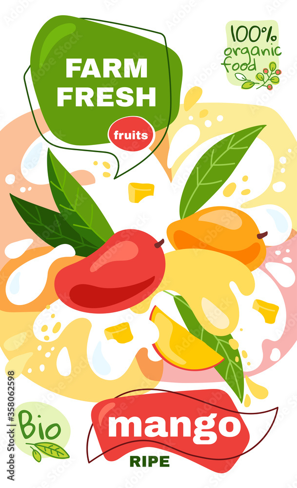 Food label template. vector illustration for organic mango milkshake ...