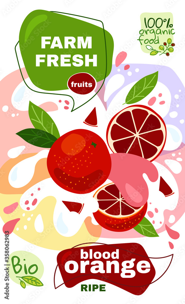 Food label template. vector illustration for organic red blood orange ...