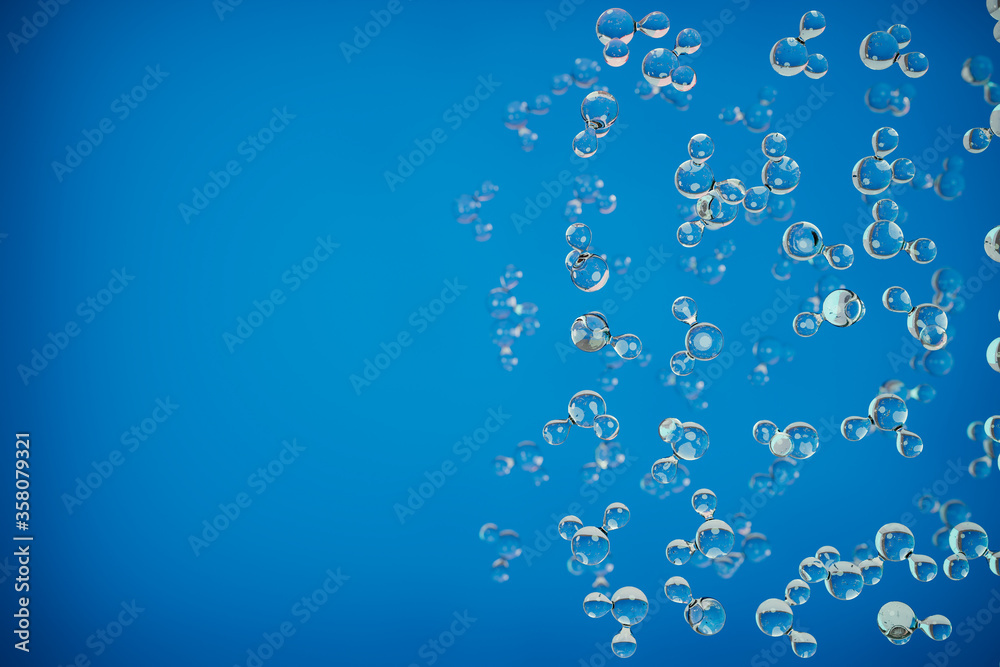 3d render: Models of H2O water molecules in front of blue background ...