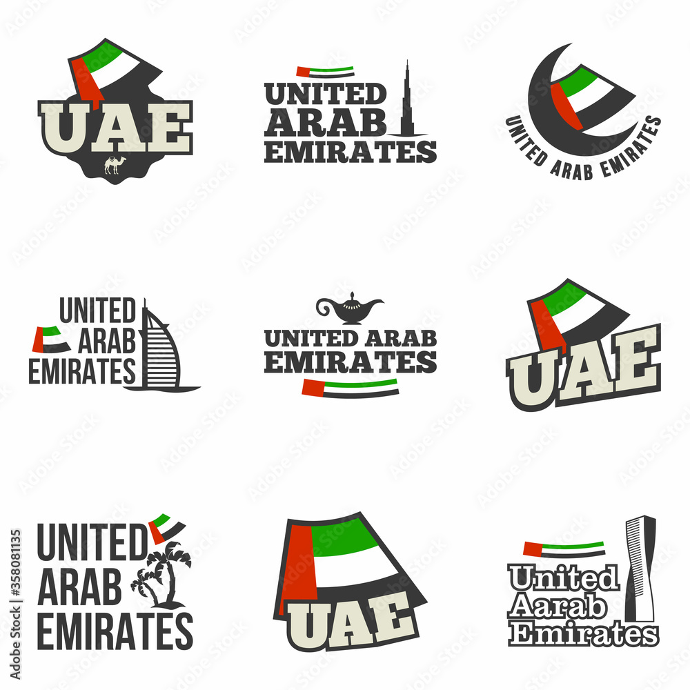United Arab Emirates logos set with actual design elements. Perfect for ...