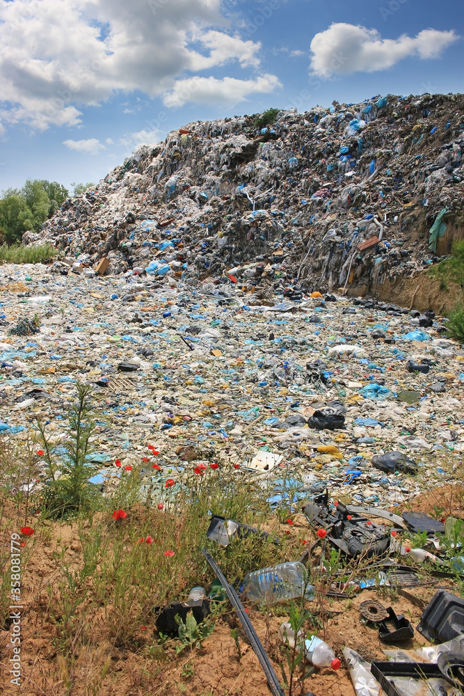 Garbage dump pollution, lots of plastic bags, environmental pollution ...