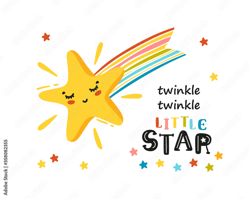 Twinkle Twinkle Little Star - Greeting Card for Kids. Yellow Shooting ...