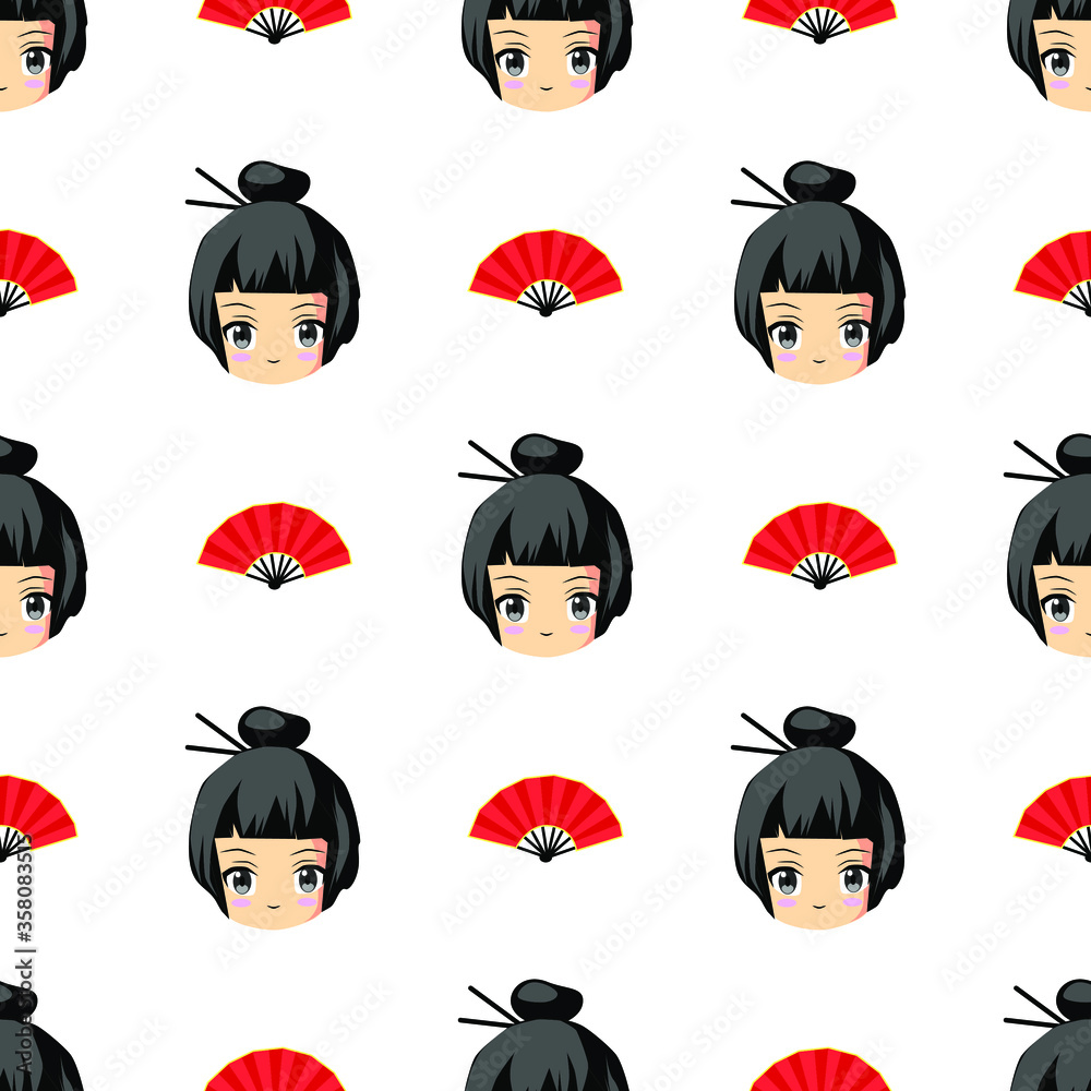 vector illustration seamless pattern with japanese chibi anime manga ...