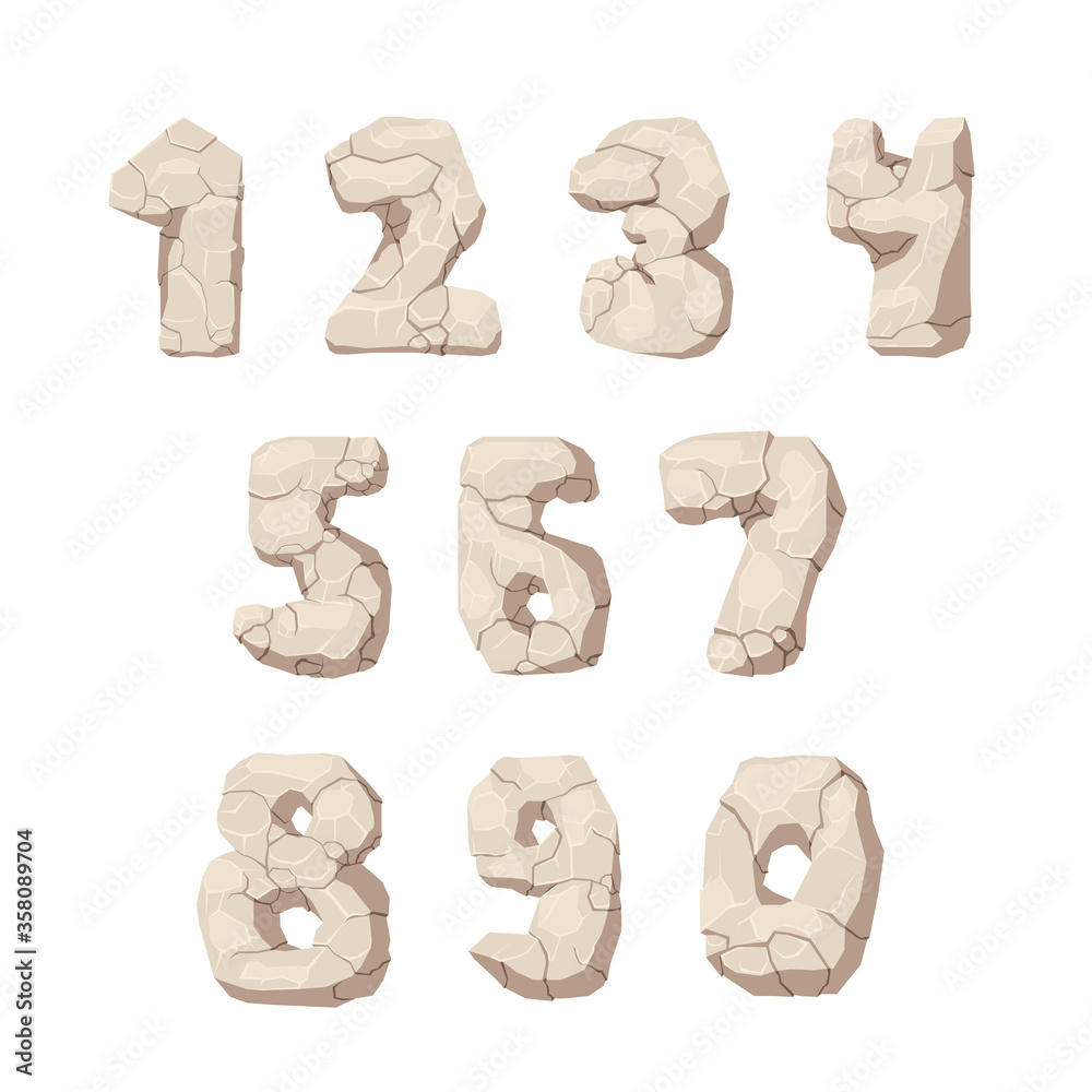 Cartoon stone textured numbers set Stock Vector | Adobe Stock