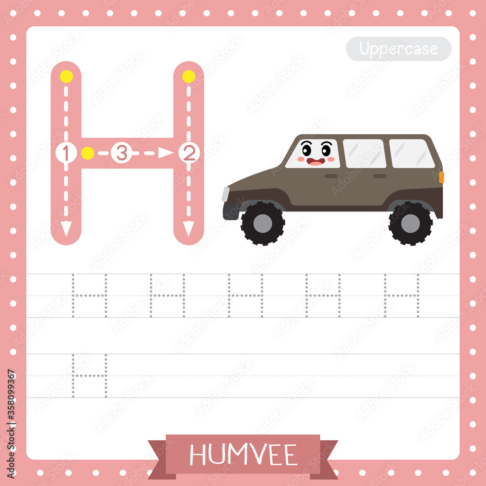 Letter H uppercase tracing practice worksheet. Humvee Stock Vector ...
